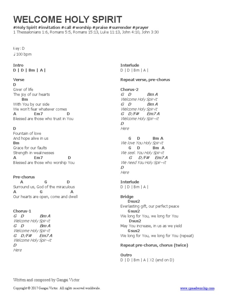 Welcome Holy Spirit | PDF | Song Structure | Religious Belief And Doctrine