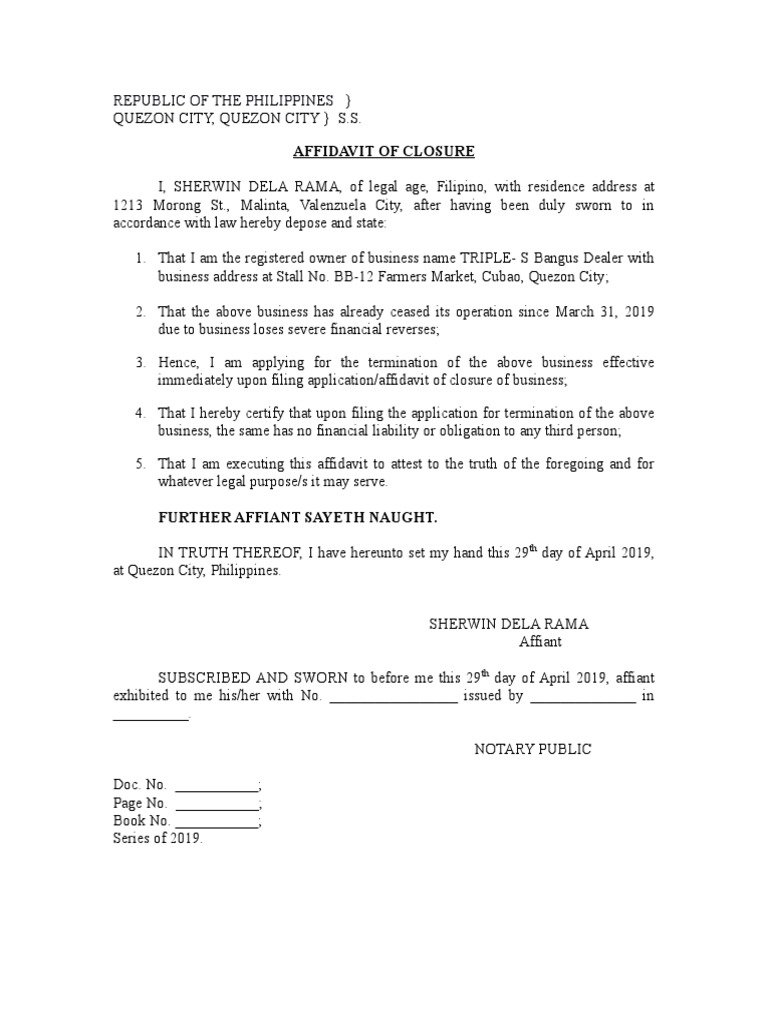 Closure of Business | PDF