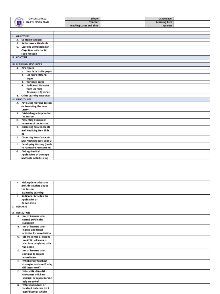 Daily Lesson Plan Format - DO 42-S-2016 | PDF | Business