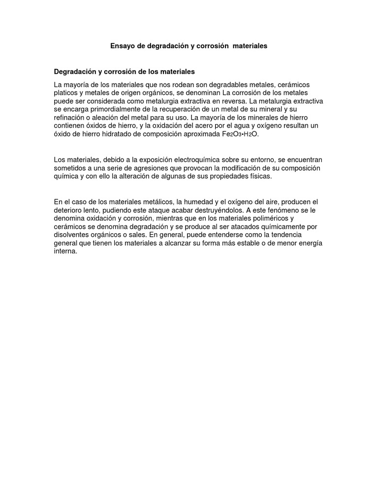 Ensayo de Degradación y Corrosión Materiales | PDF | Corrosión | Rieles