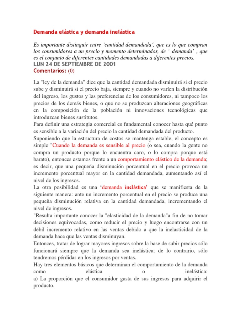 Demanda Elástica y Demanda Inelástica | PDF | Oferta y demanda ...