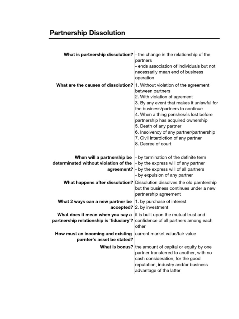 Partnership Dissolution Guide | PDF | Partnership | Capital (Economics)