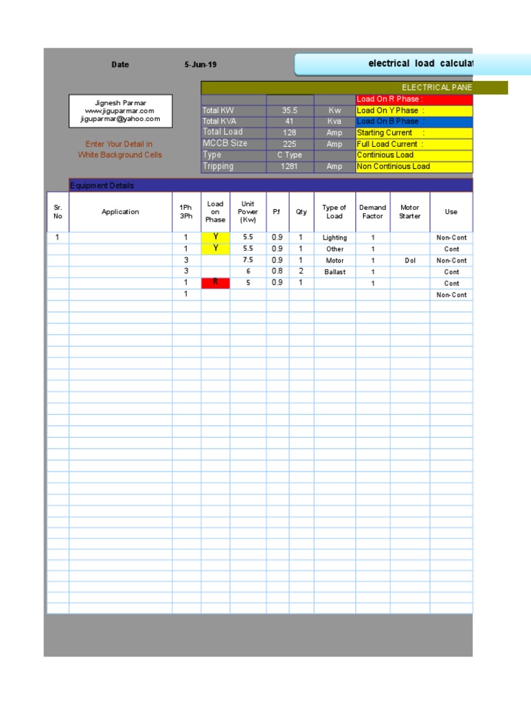 Electrical Load Calculation | PDF | Kilowatt Hour | Physical Quantities