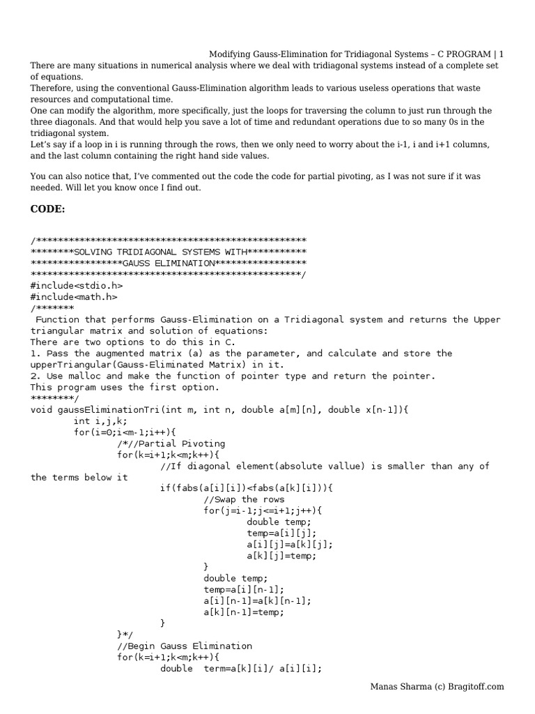 Modifying Gauss-Elimination For Tridiagonal Systems – C PROGRAM ...