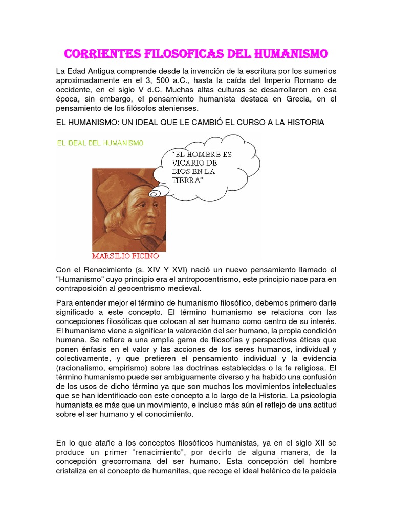 Corrientes Filosoficas Del Humanismo | Humanismo | Esencia