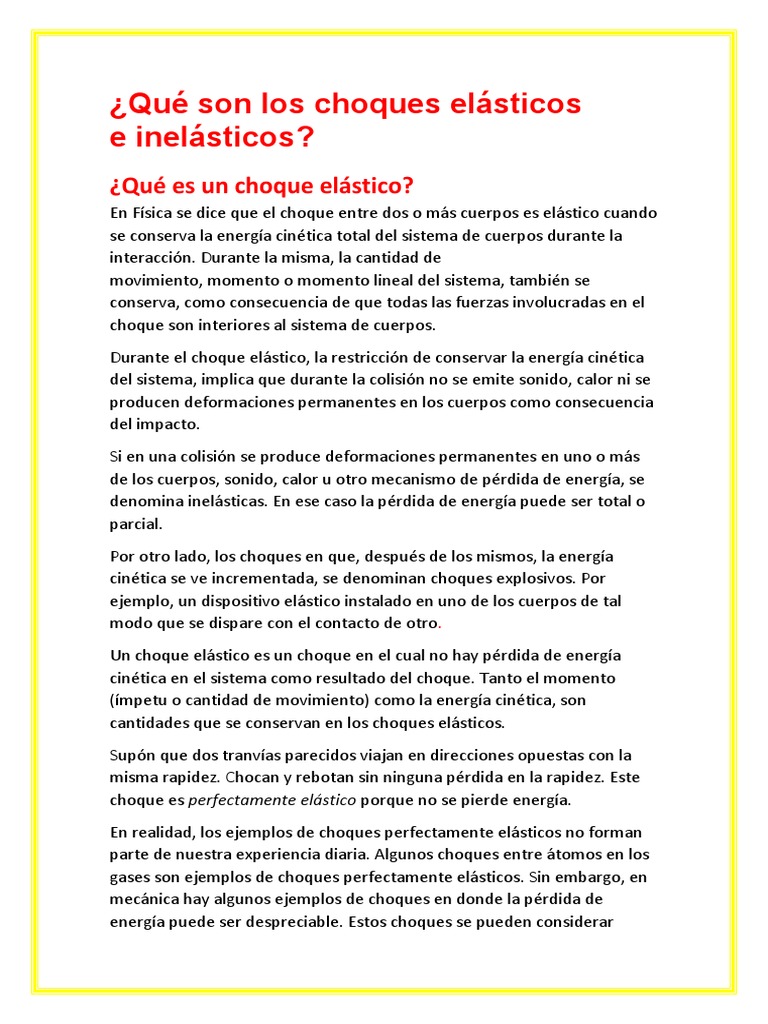 Qué Son Los Choques Elásticos e | PDF | Mecanica clasica | Ciencias fisicas