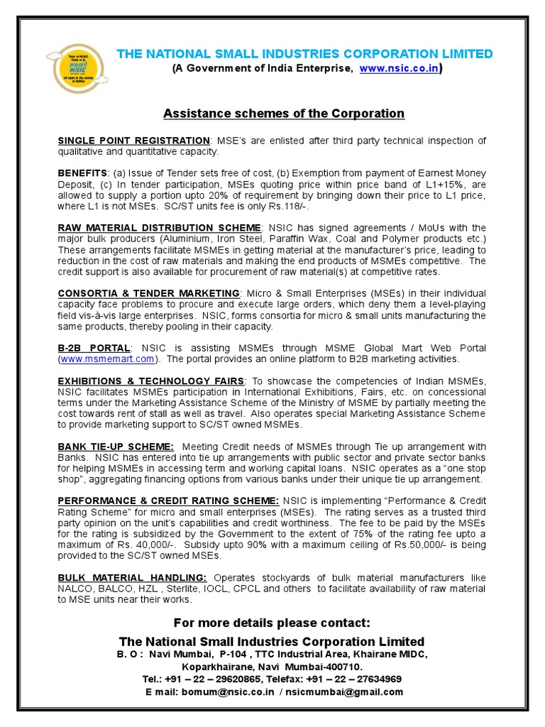 NSIC Schemes Leaflet | PDF | Small And Medium Sized Enterprises | Business
