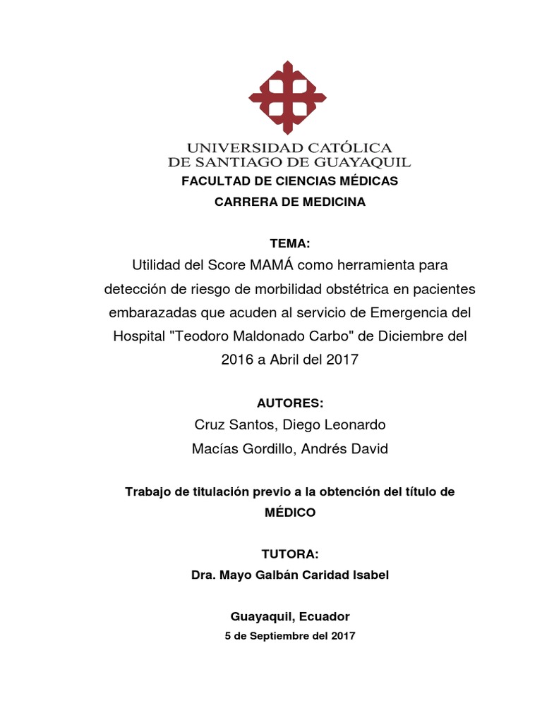 Utilidad del Score MAMÁ como herramienta para detección de riesgo de ...