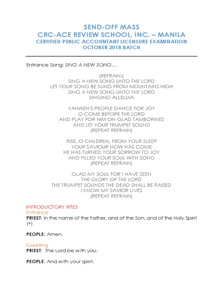 Send Off Mass Cpa May 2018 | PDF | Mass (Liturgy) | Prayer