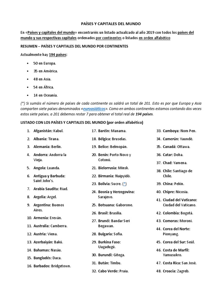 Países y Capitales Del Mundo | PDF