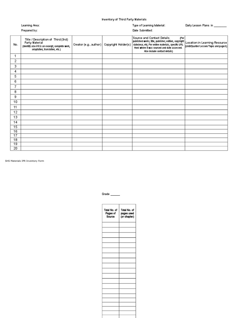 IPR Inventory Form - XLSX Revised | PDF