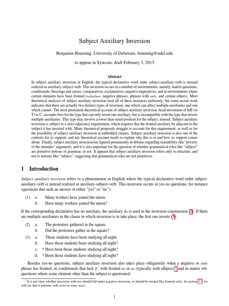 Subject Auxiliary Inversion | PDF | English Grammar | Subject (Grammar)