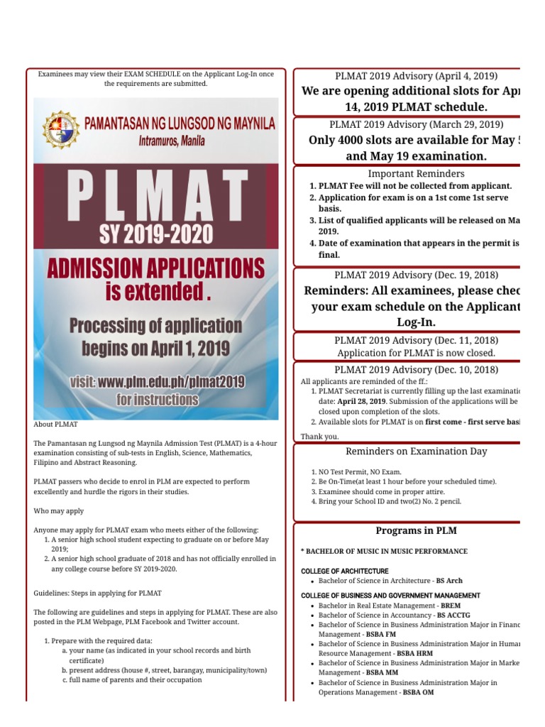 PLMAT | PDF | Bachelor's Degree | Bachelor Of Science