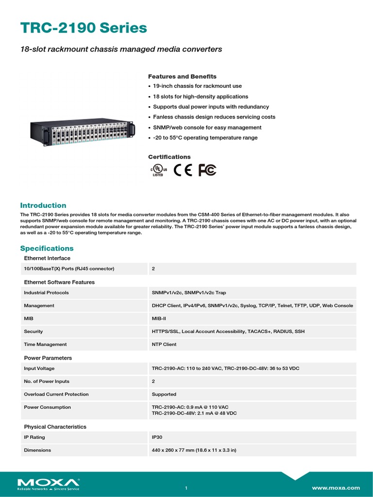 Moxa TRC 2190 Series Datasheet v1.0 | PDF | Internet Protocol Suite ...
