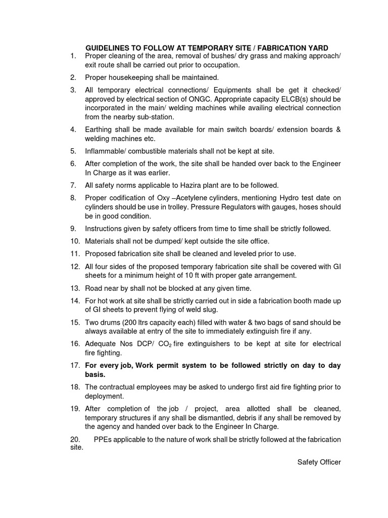 Guidelines To Follow at Temporary Fabrication Yard | PDF | Metal ...
