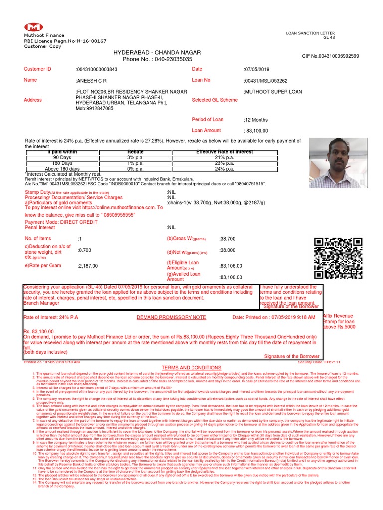 Pledge Receipt | PDF | Loans | Interest