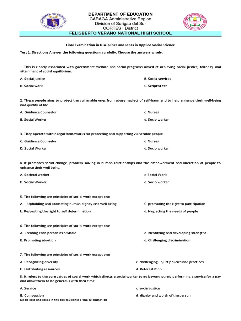 Final Examination in DIASS | PDF | Social Work | Social Science