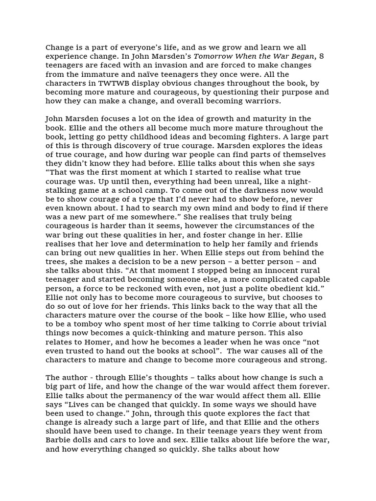 Tomorrow When The War Began Theme of Change | PDF