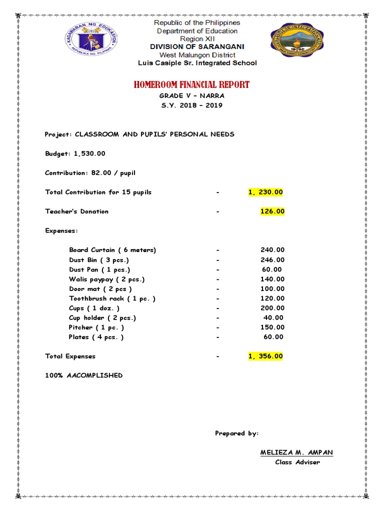 Homeroom Financial Report | PDF