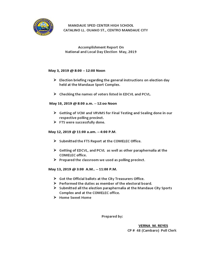 Election Accomplishment | PDF | Elections | Voting