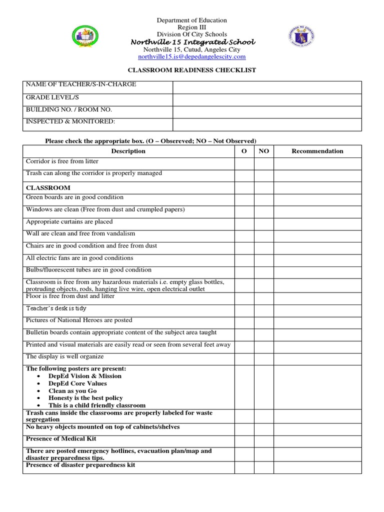 Classroom Preparedness Checklist | PDF