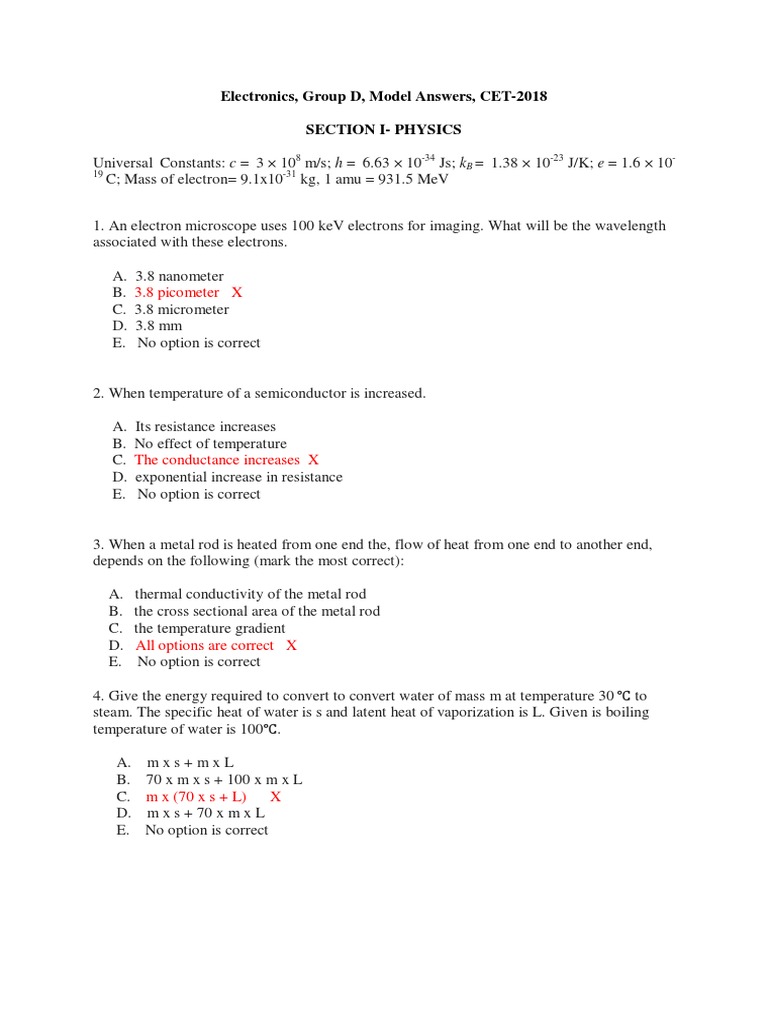 Electronics Model Answers Cet 2018 | PDF | Amplifier | Electromagnetism