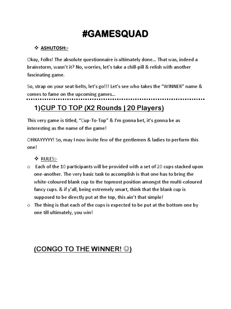 #Gamesquad: 1) CUP TO TOP (X2 Rounds - 20 Players) | PDF