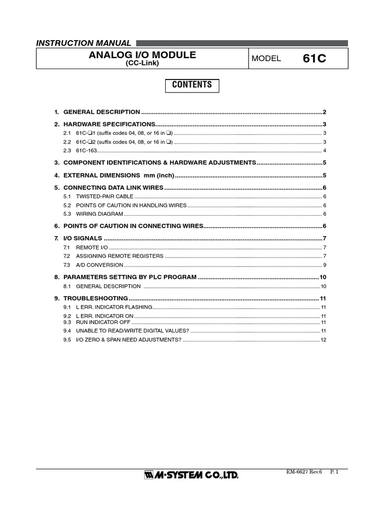 Analog I/O Module: Instruction Manual | PDF | Input/Output | Analog To ...