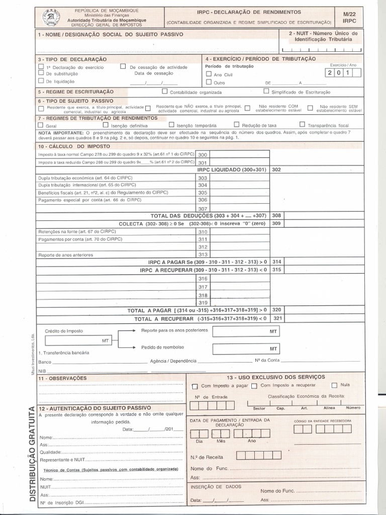 Modelo 22 - IRPC - Declaração de Rendimentos | PDF