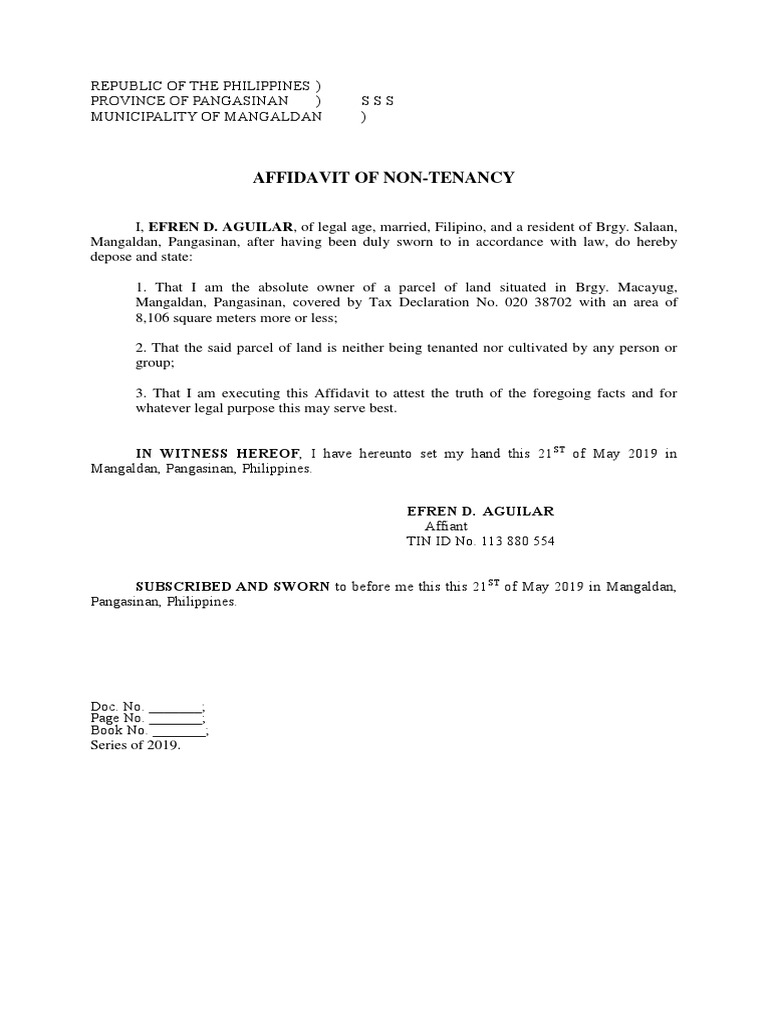 Affidavit Non Tenancy | PDF