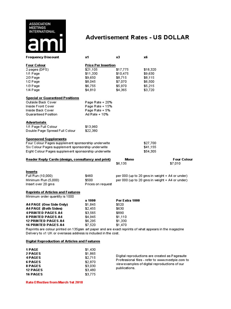AMI US Dollar Rates | PDF | Business