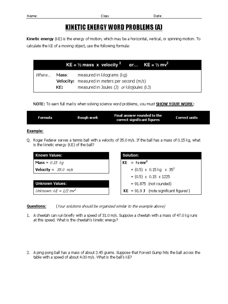 Kinetic Energy Word Problems | PDF | Kinetic Energy | Mass