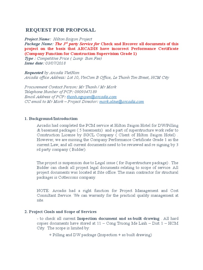 Hilton Saigon RFP for 3rd Party Services | PDF | Request For Proposal ...
