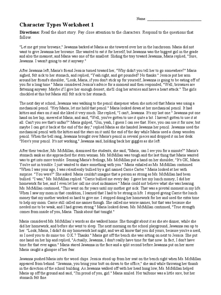 Character Types Worksheet 1: Follow | PDF | Leisure