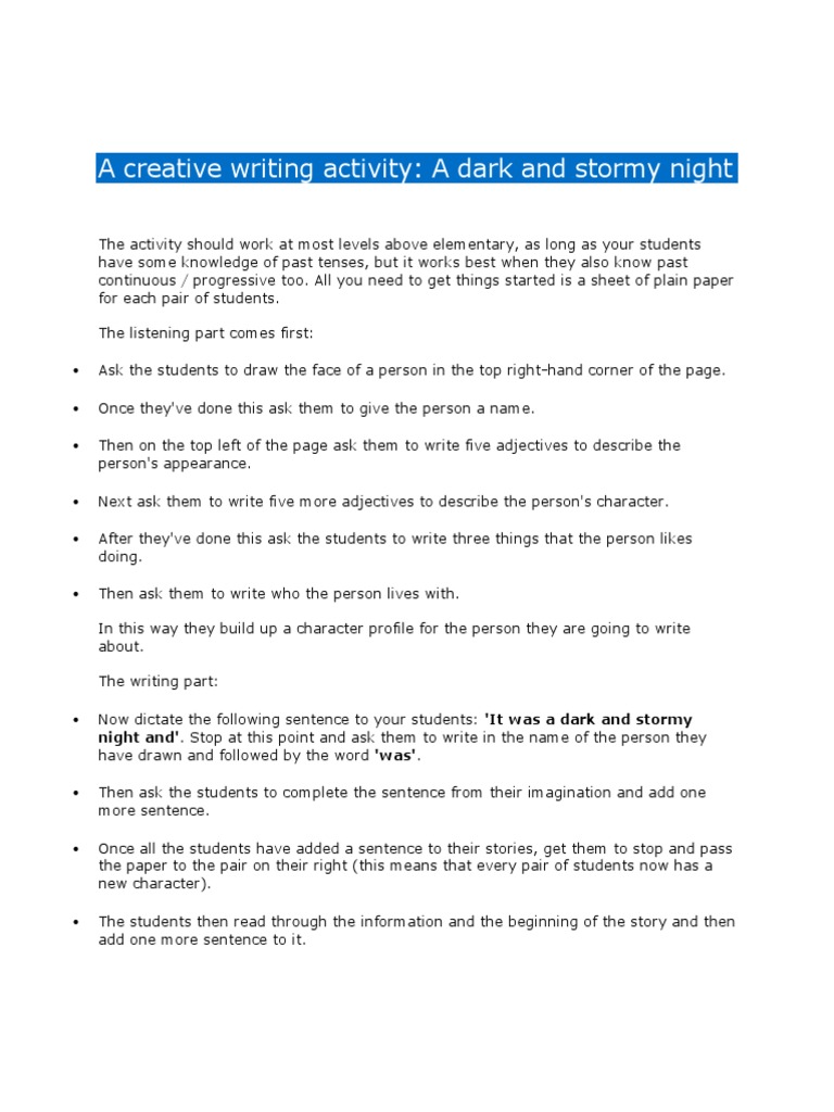 A Creative Writing Activity | PDF | Grammar | Cognition