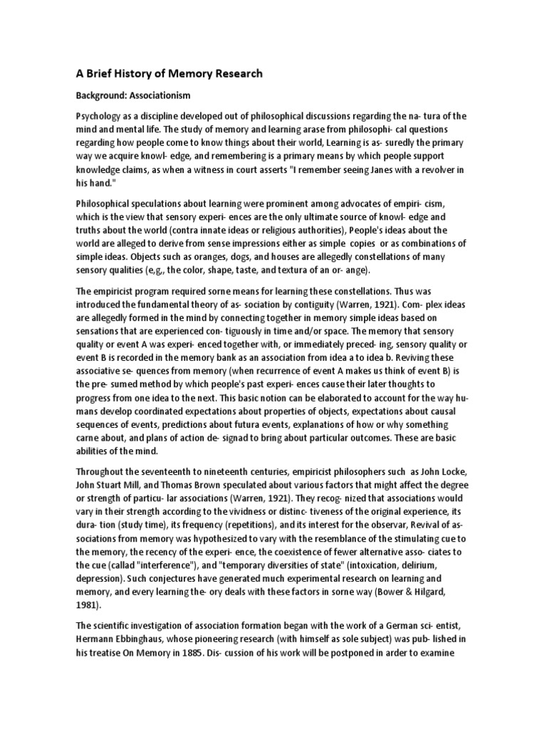 A Brief History of Memory Research: Background: Associationism | PDF ...