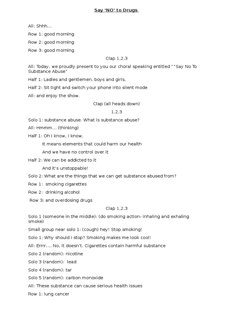 Choral Speaking Script 2019 - Say No To Substance Abuse | PDF ...