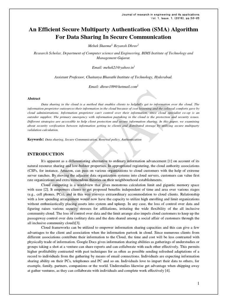An Efficient Secure Multiparty Authentication (SMA) Algorithm For Data ...