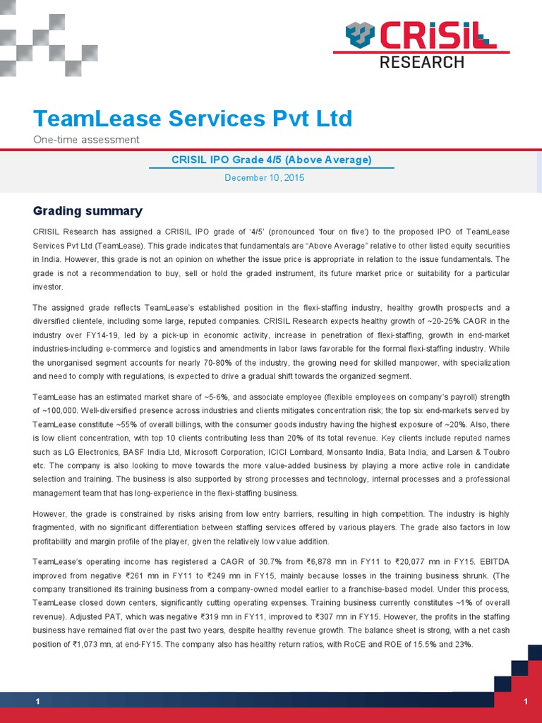 TeamLease Services Private LTD GR S | PDF | Valuation (Finance ...