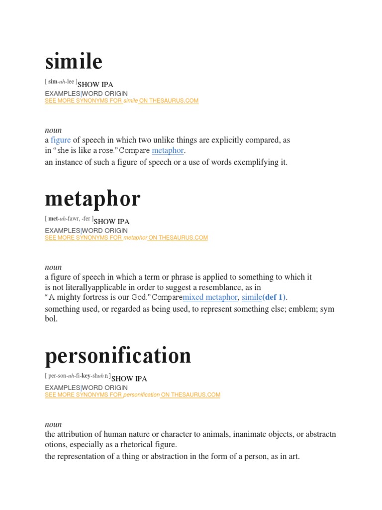 A Comparison of Literary Devices: Similes, Metaphors, Personification ...