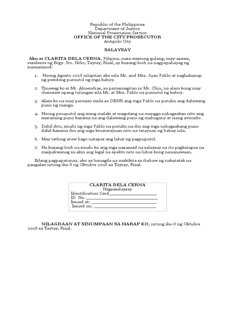 Salaysay Sample | PDF