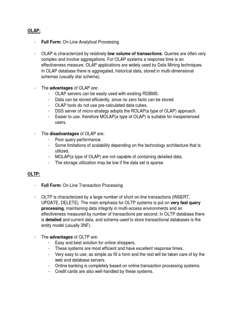 Olap: Full Form: On-Line Analytical Processing | PDF | Information ...