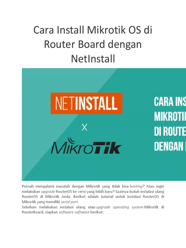 Cara Install Mikrotik OS Di Router Board Dengan NetInstall | PDF
