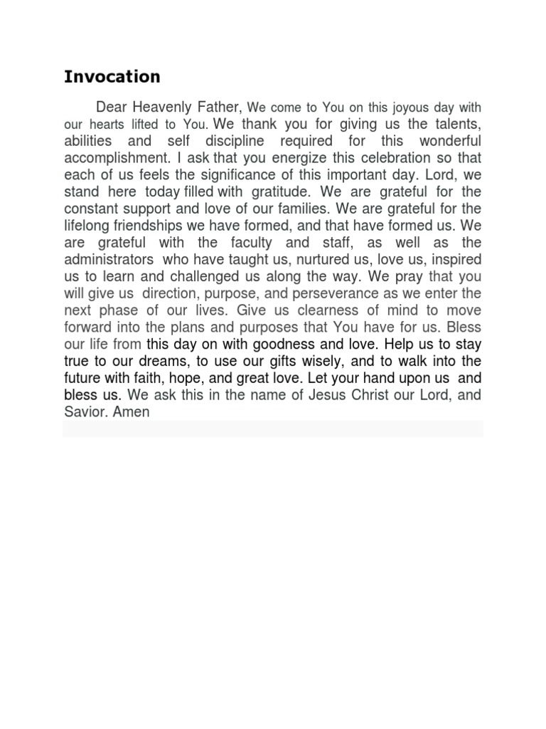Invocation: Dear Heavenly Father on Joyous Day | PDF
