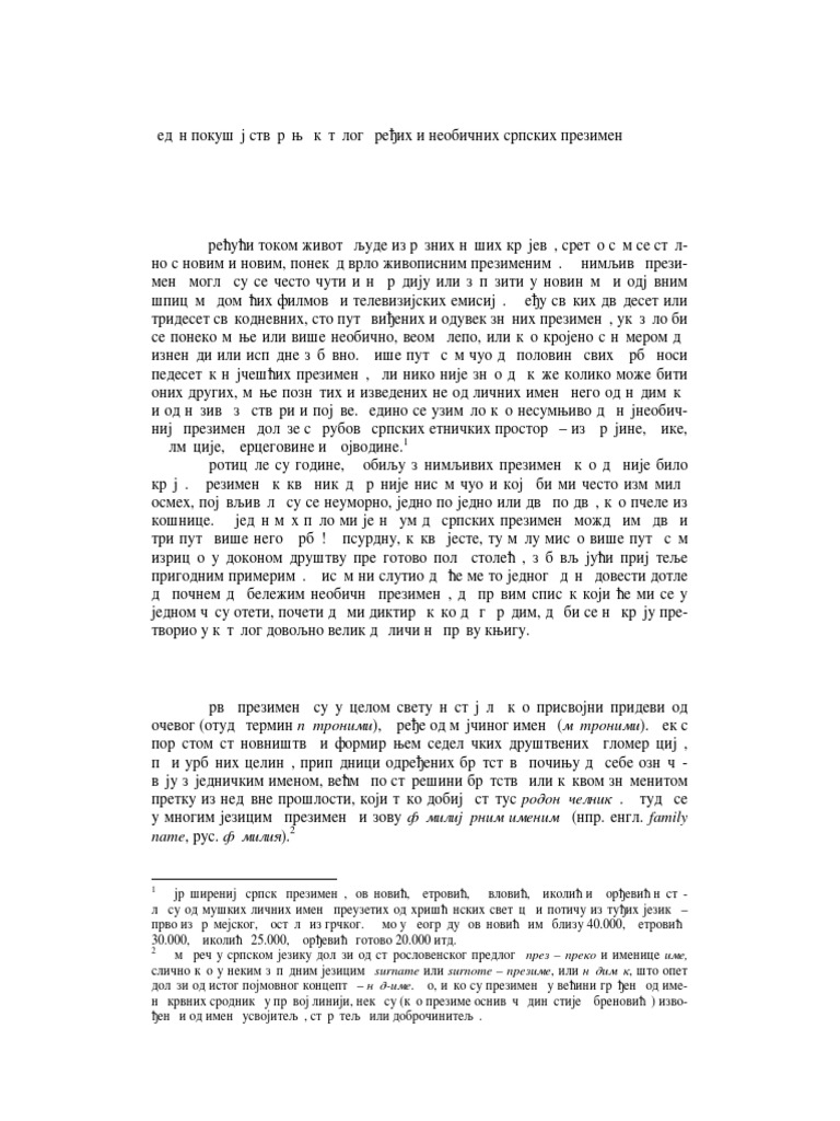 Zanimljivi Srpski Prezimenik - Uvod PDF | PDF
