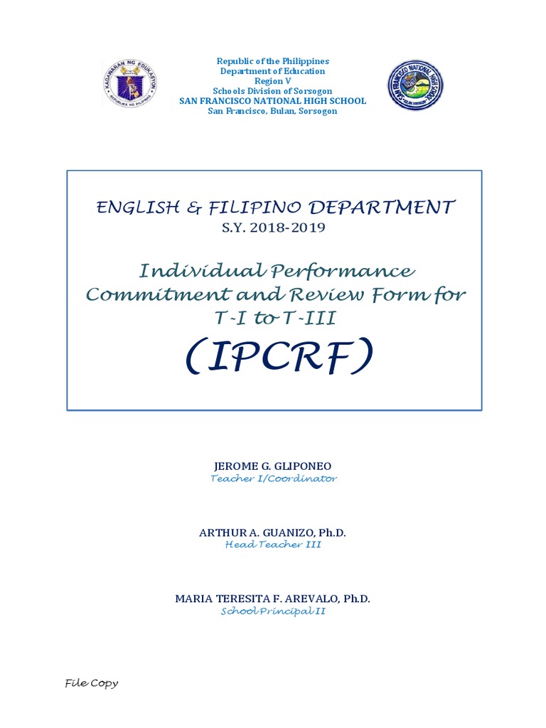 (Ipcrf) : Individual Performance Commitment and Review Form For T-I To ...