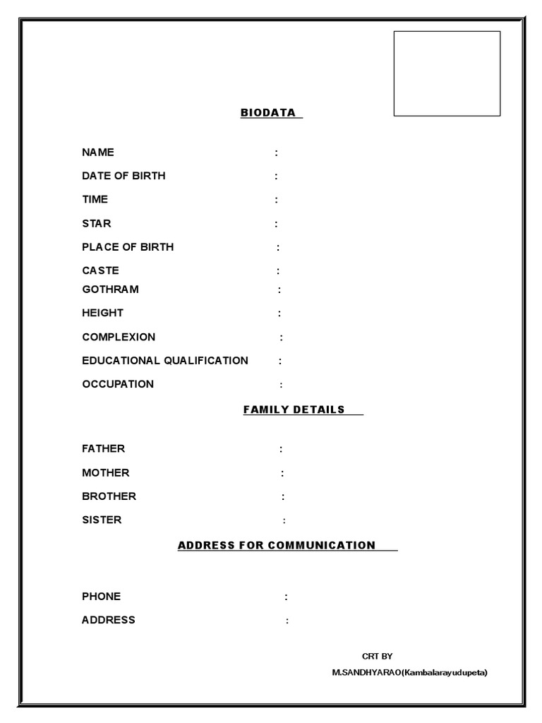 Biodata For Marriage | PDF