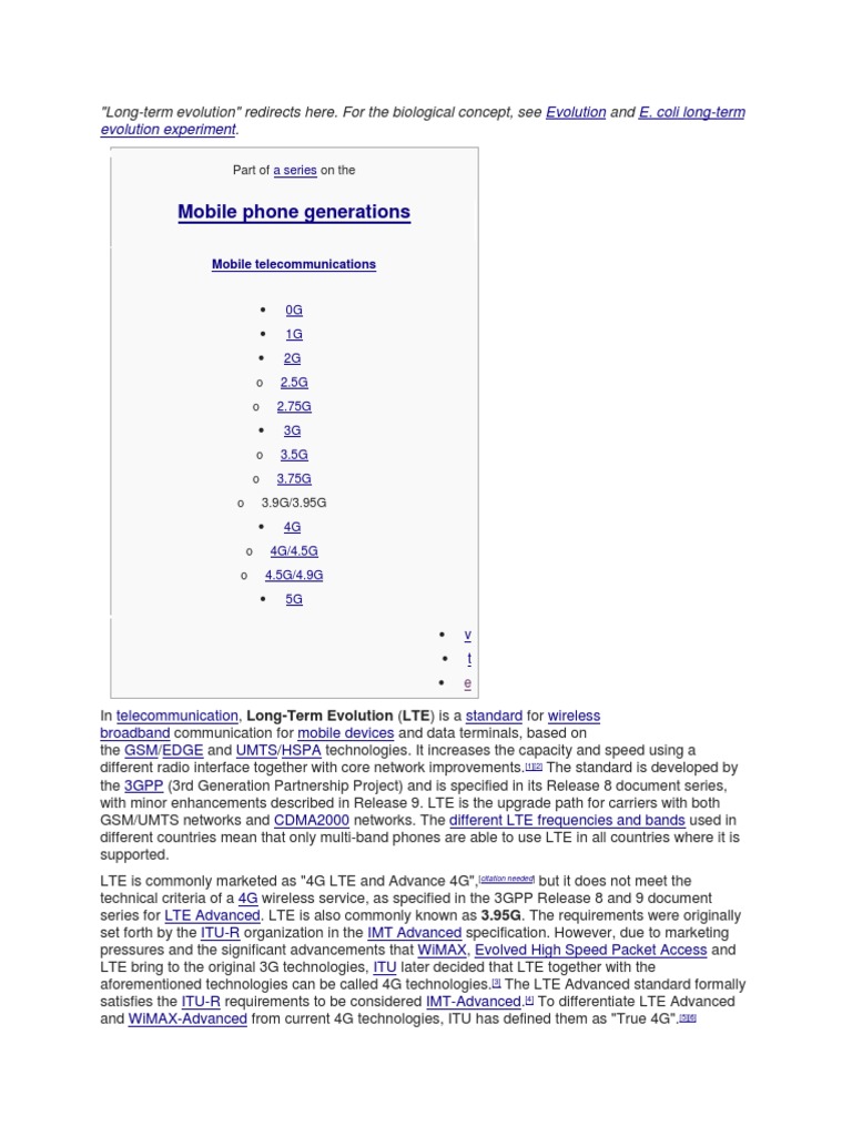 Mobile Phone Generations: "Long-Term Evolution" Redirects Here. For The ...