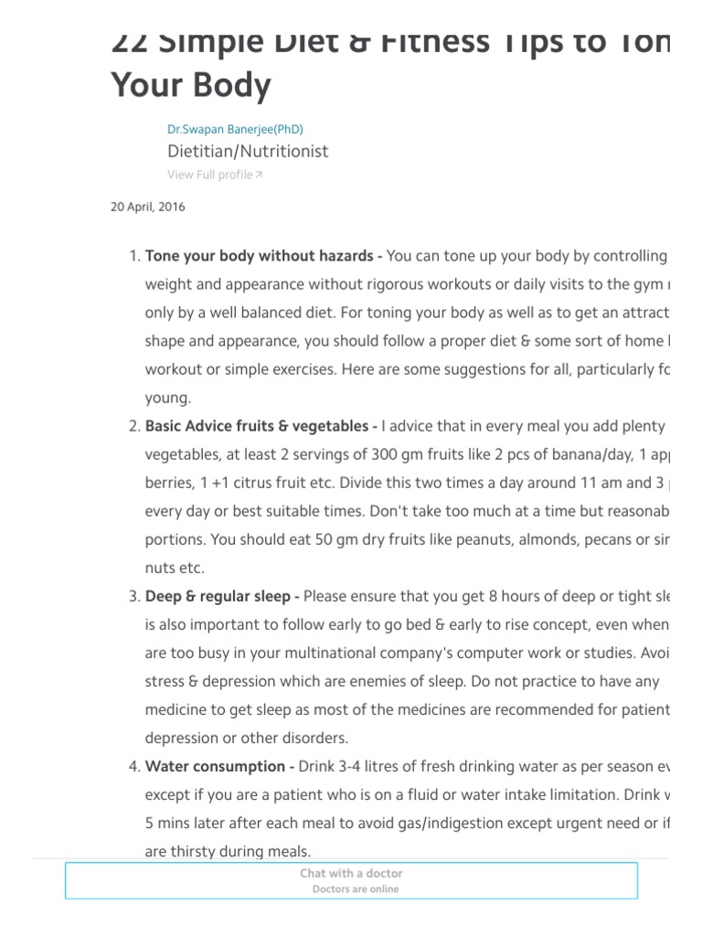 22 Simple Diet & Fitness Tips To Tone Your Body | PDF | Lunch | Foods