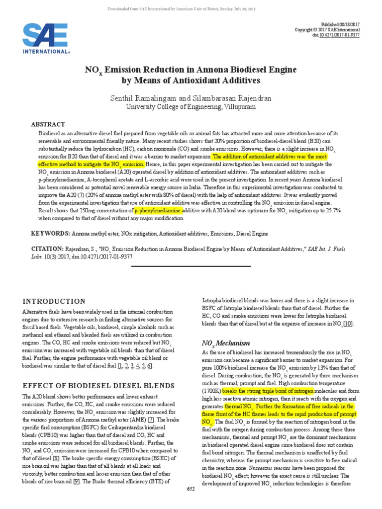E Ect of Cetane Enhancer On Moringa Oleifera Biodiesel in A Thermal ...